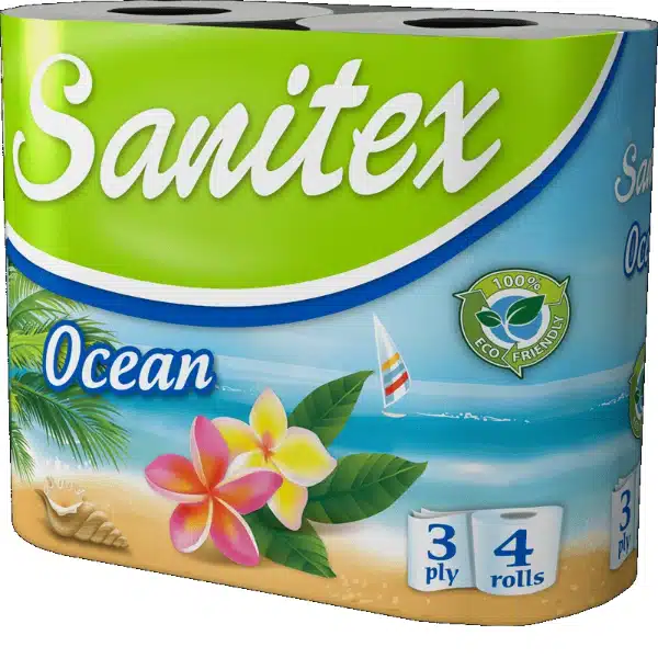 Тоалетна хартия Sanitex - 4 ролки, трипластова, Ocean - Rosemary Trade